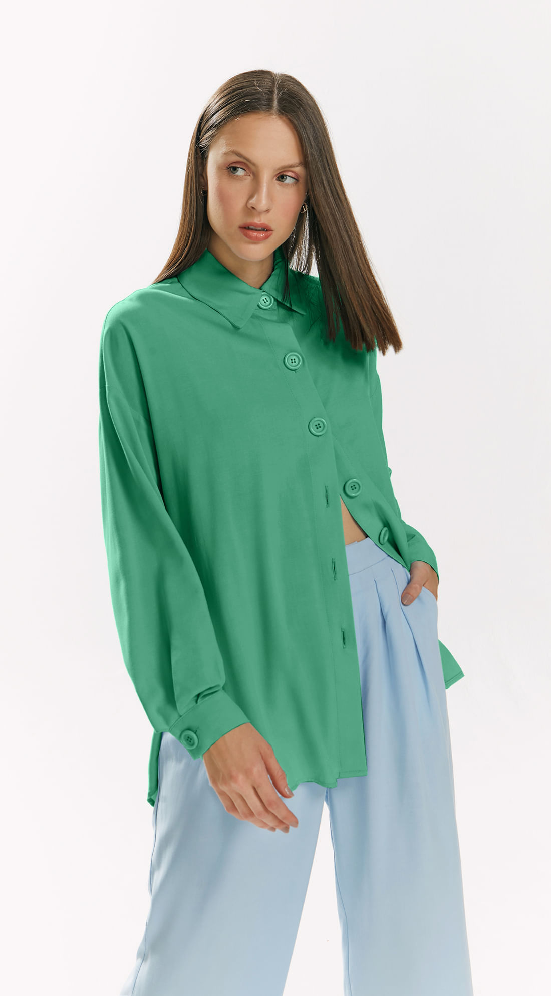 Camisa Iódice Manga Longa Com Botões Verde